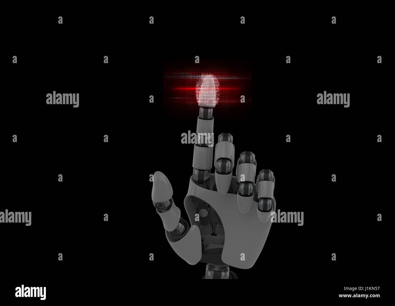 Digital composite of robotic fingerprint scan with red flares Stock ...