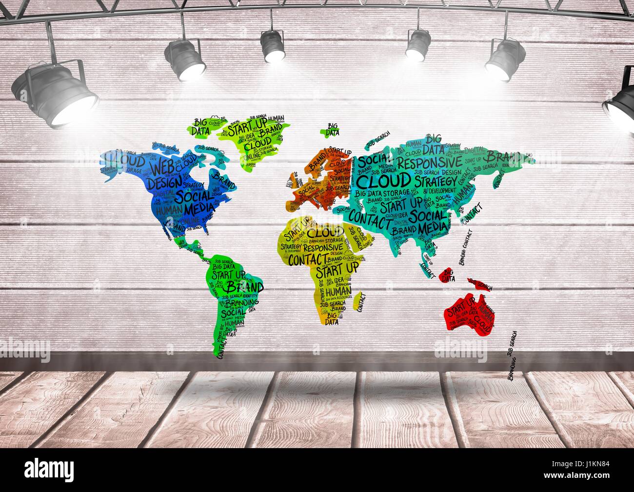 Digital composite of Colorful Map under spotlights Stock Photo - Alamy