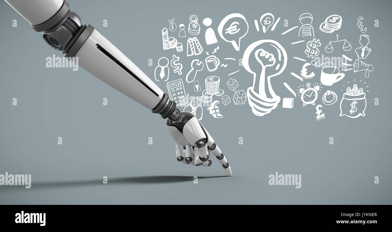 Digital composite of Android hand pointing with idea brainstorm and ...