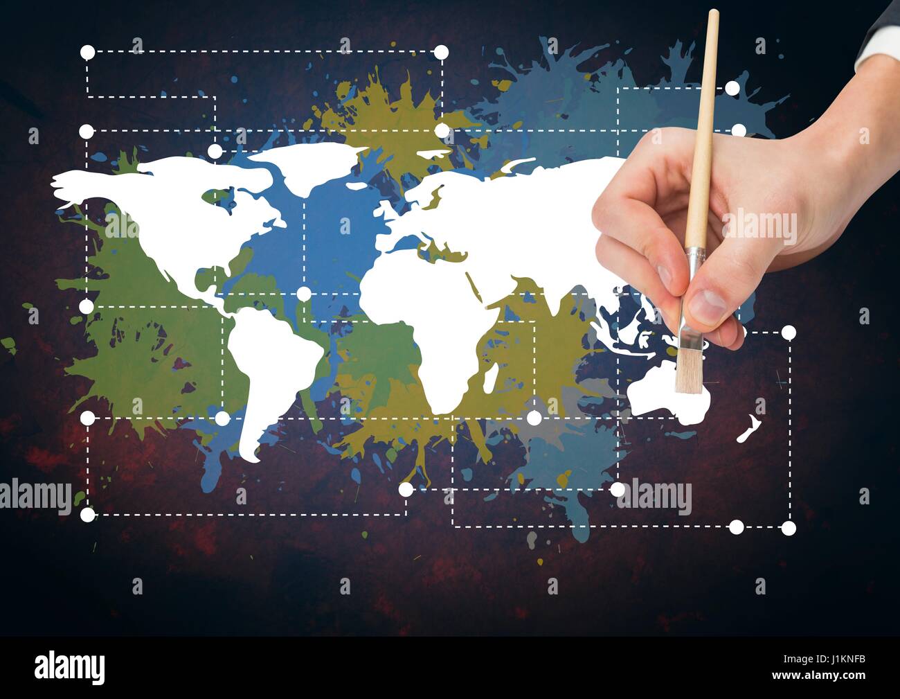 Digital composite of Hand painting a Colorful Map with paint splatters ...
