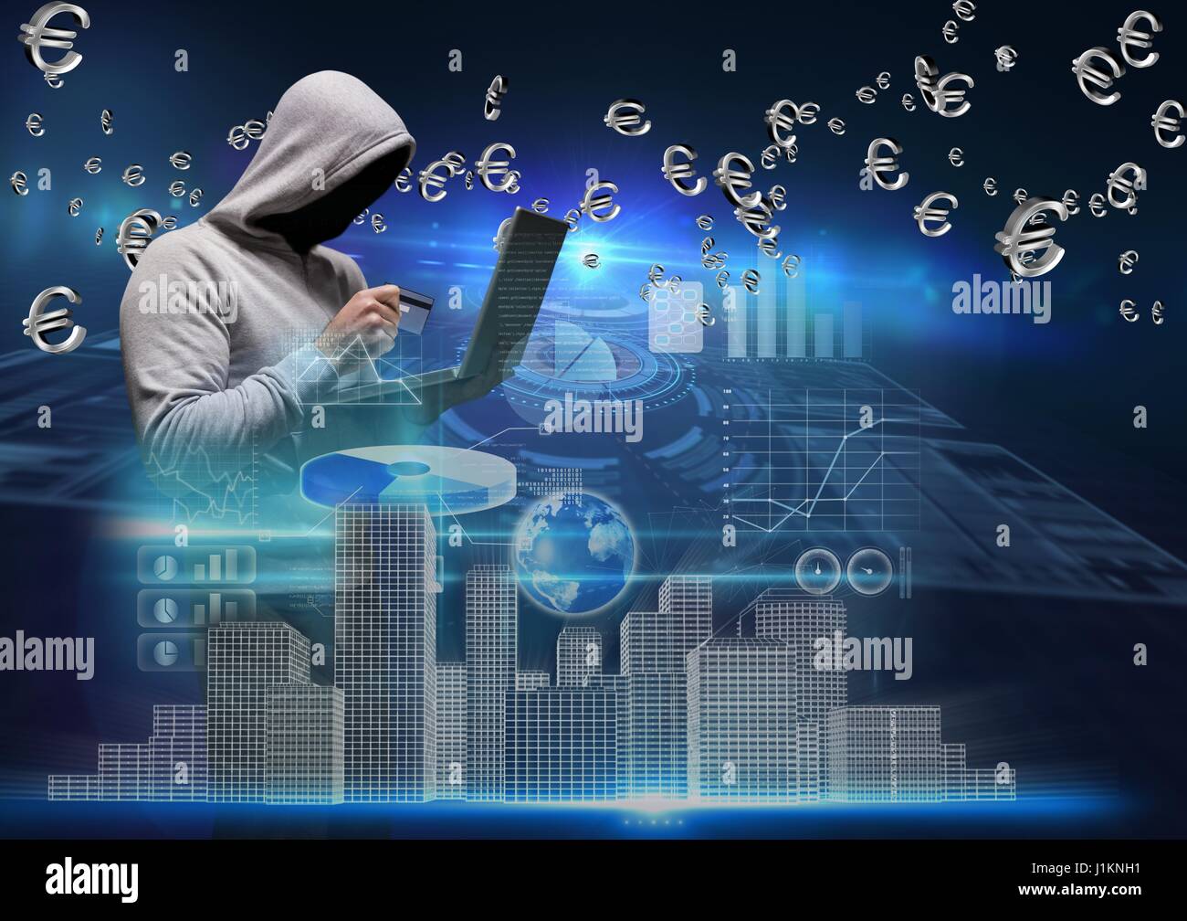 Digital composite black jumper hacker out face computer hi-res stock ...