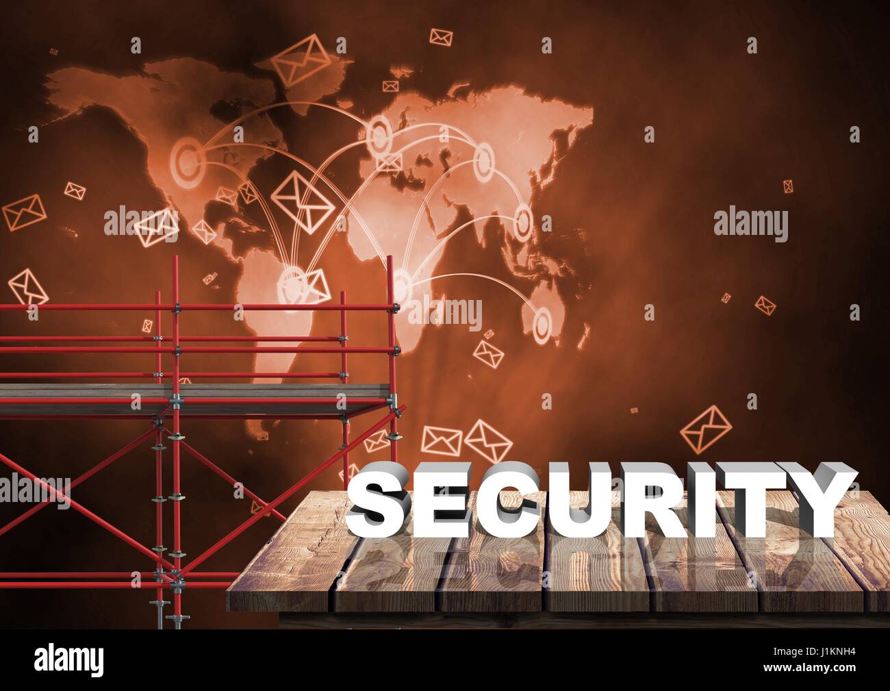 Digital composite of Security Text with 3D Scaffolding and world map ...