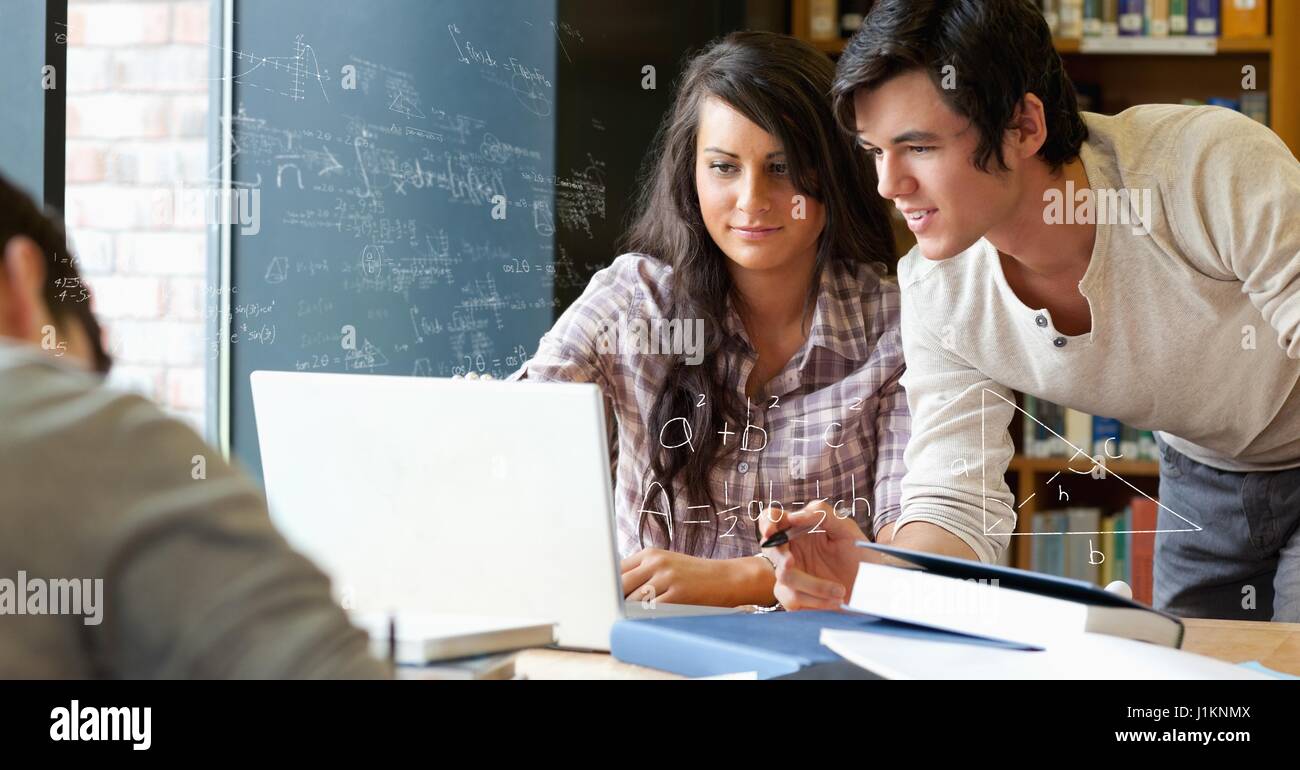 Digital composite of Digital composite image of students discussing ...