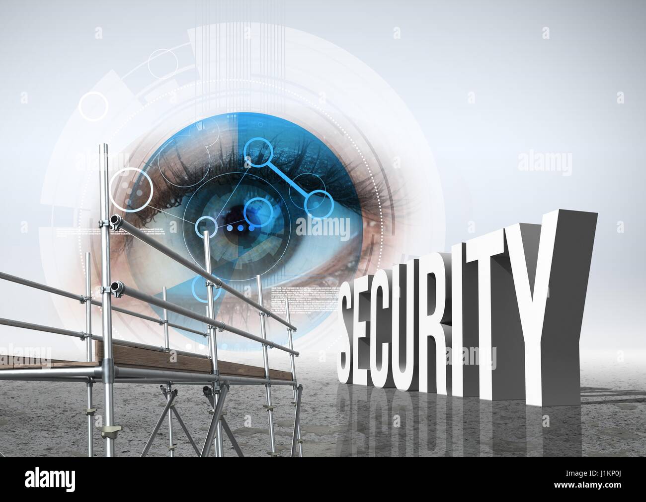 Digital composite of Security Text with 3D Scaffolding and eye ...