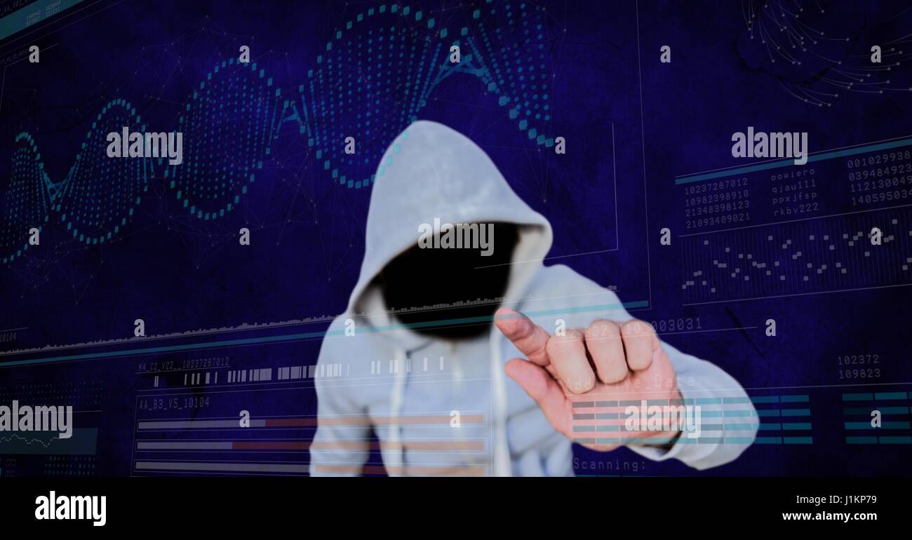 Digital composite of Digital composite image of hacker touching screen ...