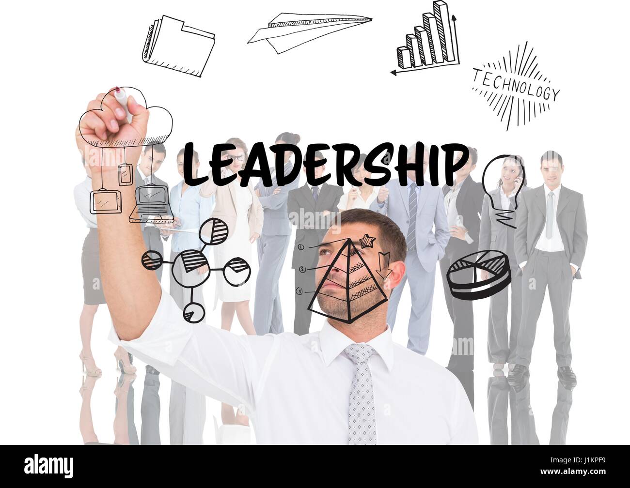 Digital composite of Leadership graphic in front of business people ...