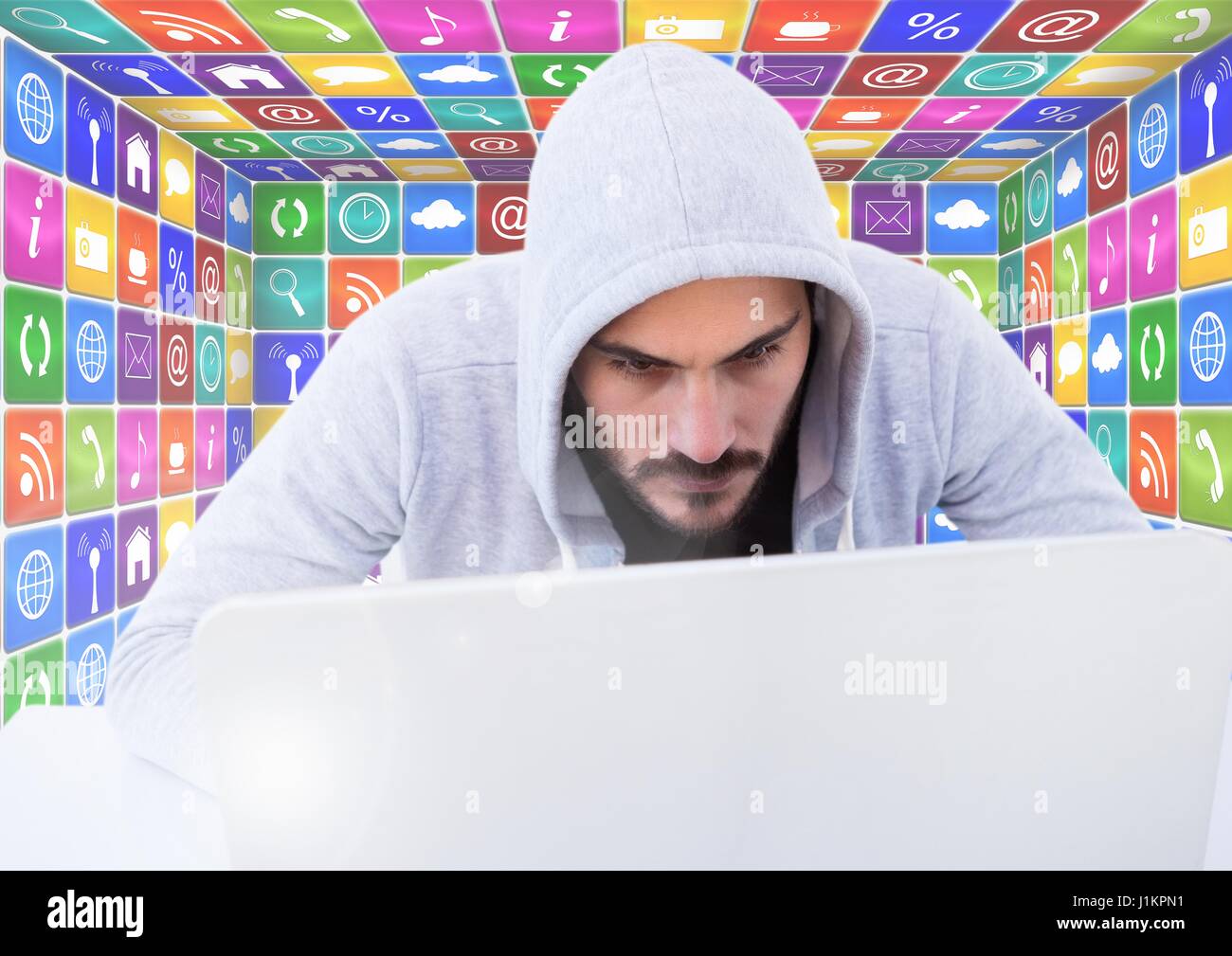 Hacker typing on futuristic computer hi-res stock photography and ...