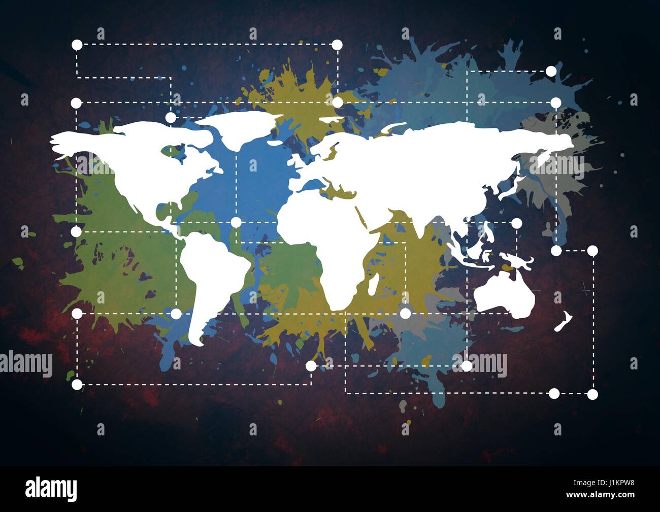 Digital composite of Colorful Map with paint splatters on wall ...
