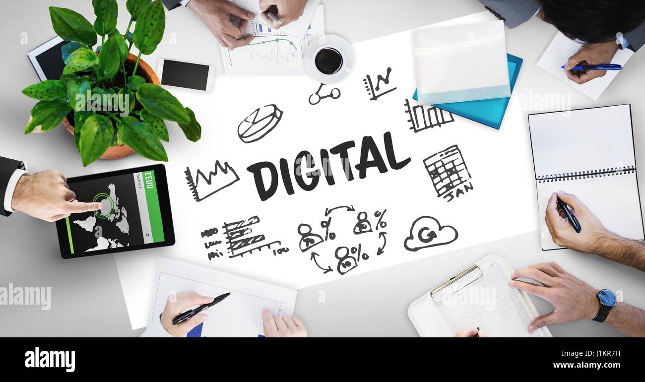 Digital composite of Cropped image of business people working with ...