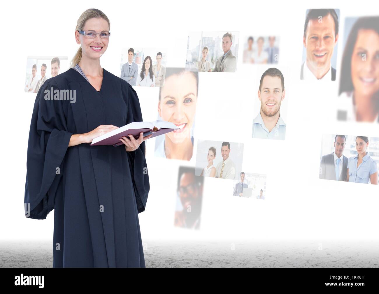 Digital composite of Judge in front of peoples faces Stock Photo - Alamy