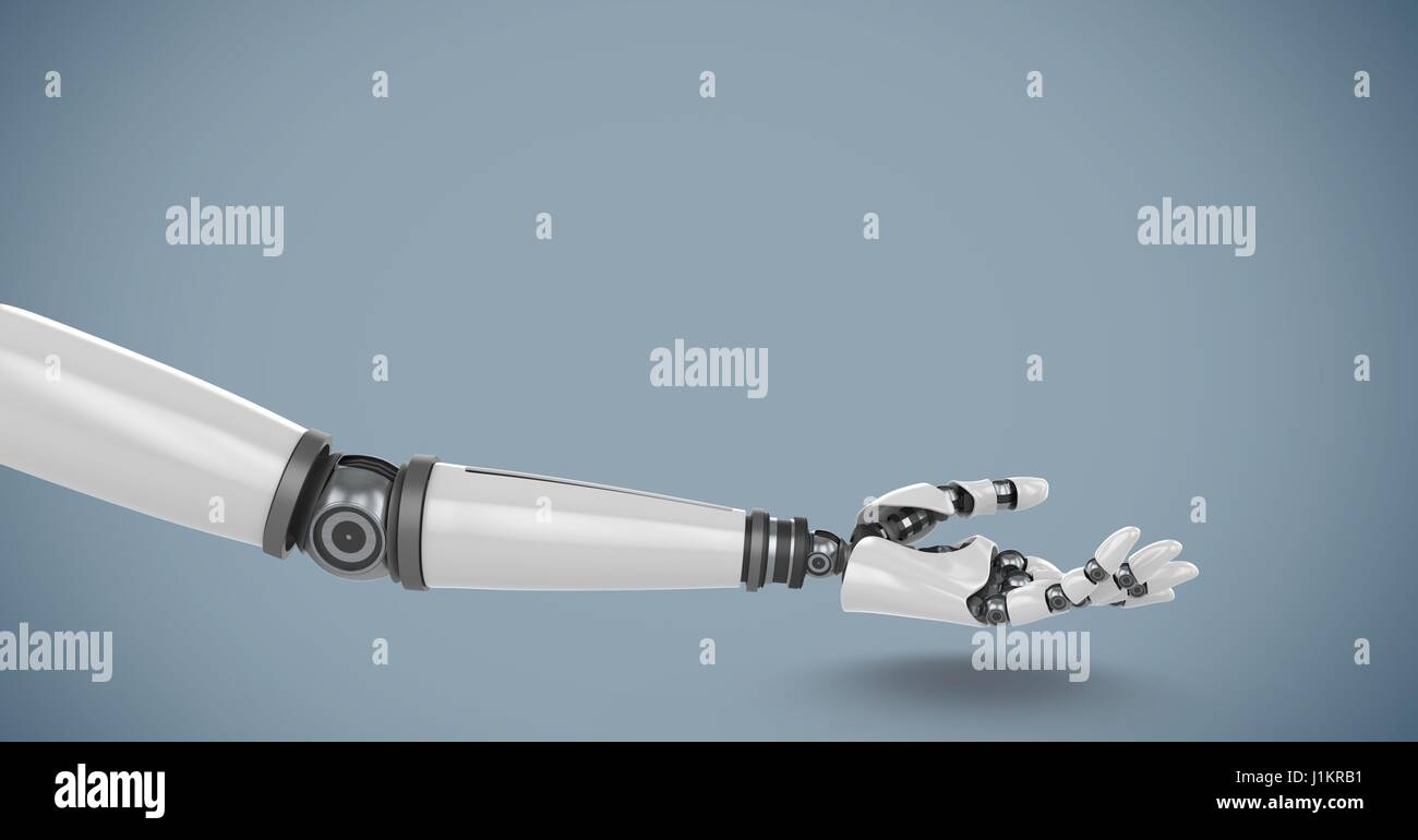 Digital composite of Android Robot hand open with blue background Stock ...