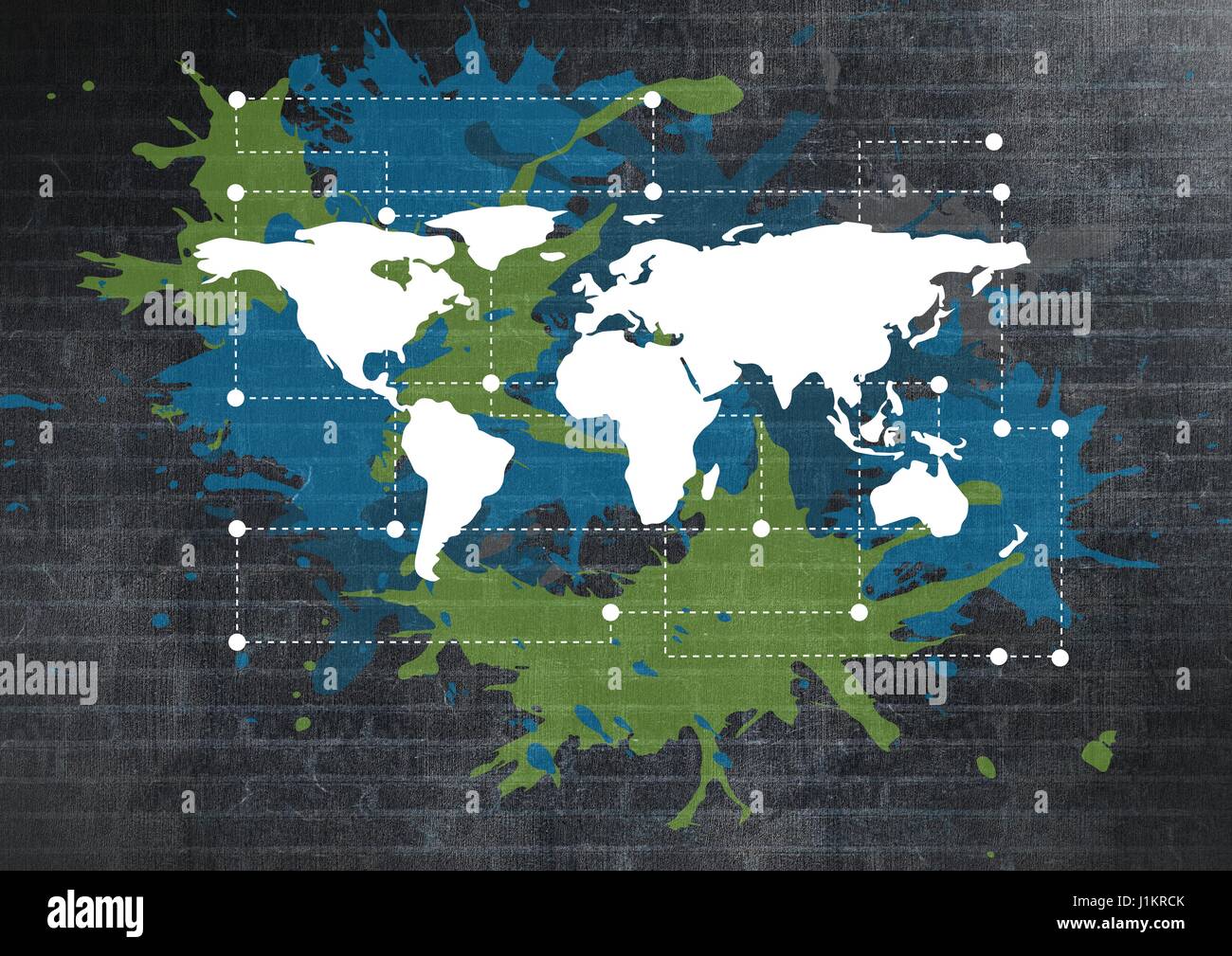 Digital composite of Colorful Map with paint splatters on wall ...