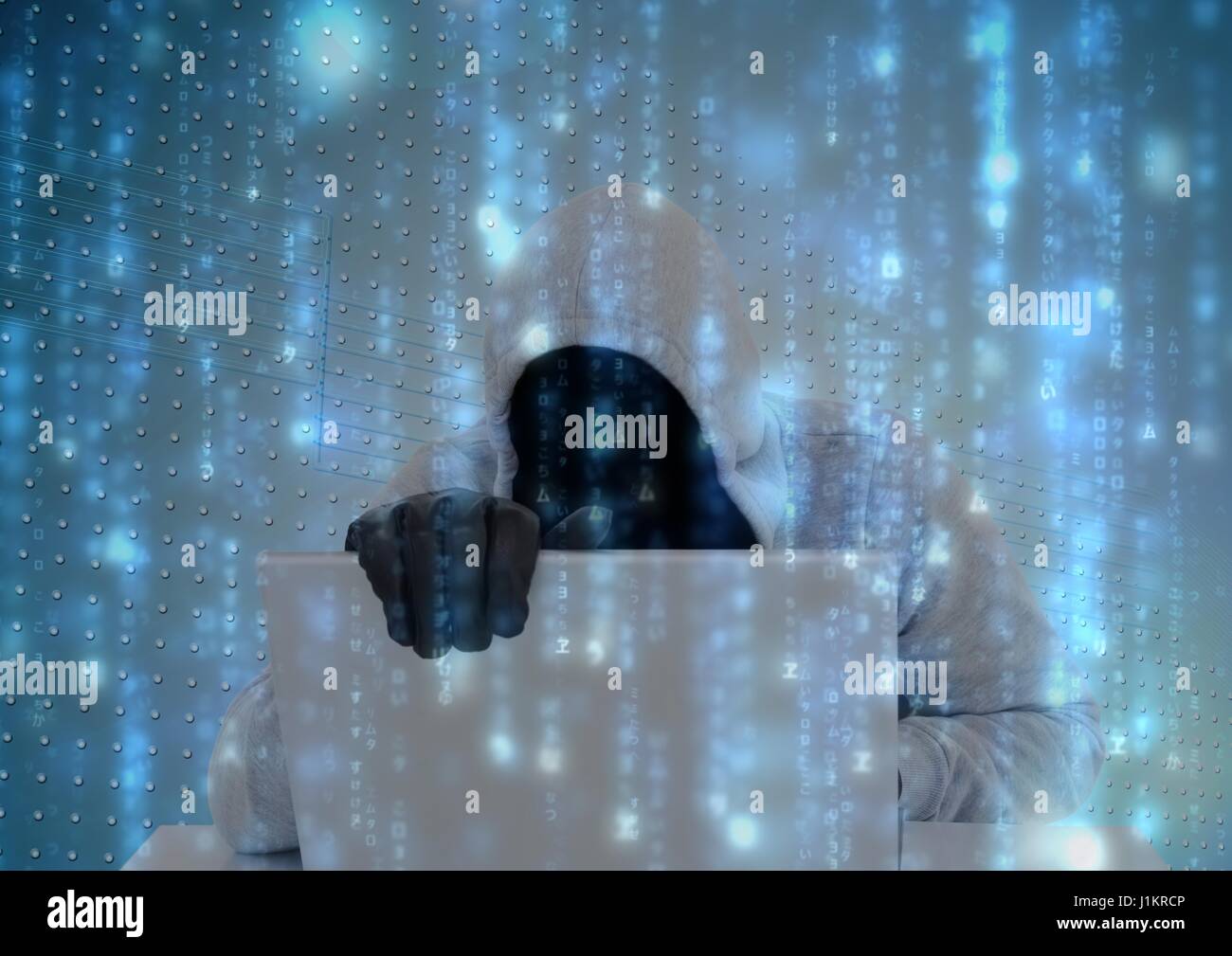 Digital composite of Light grey jumper hacker with out face doing ...