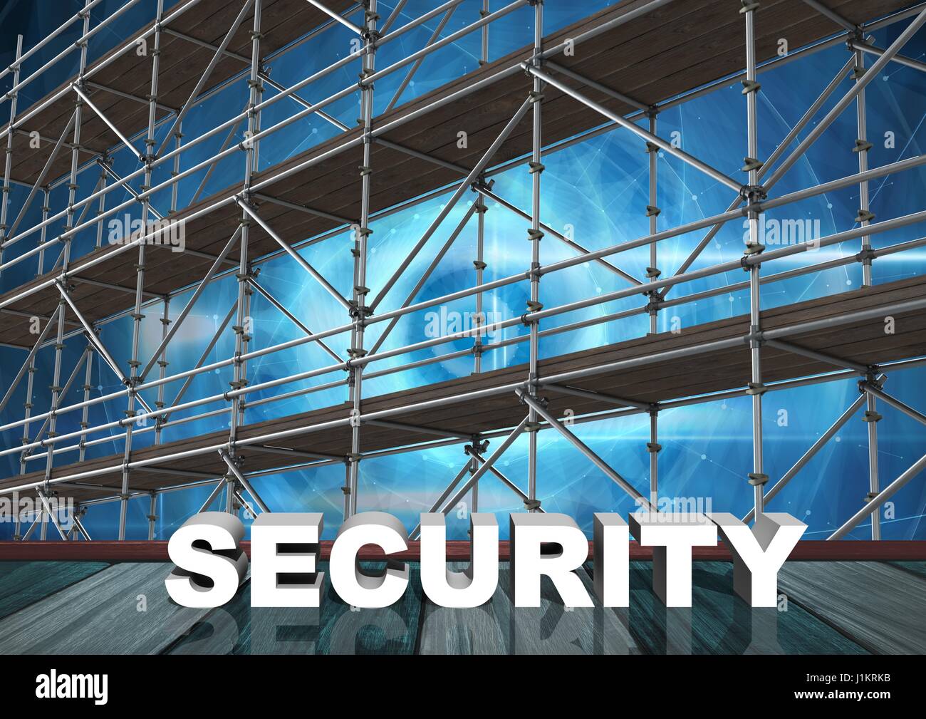 Digital Composite Of Security Text With 3d Scaffolding And Technology