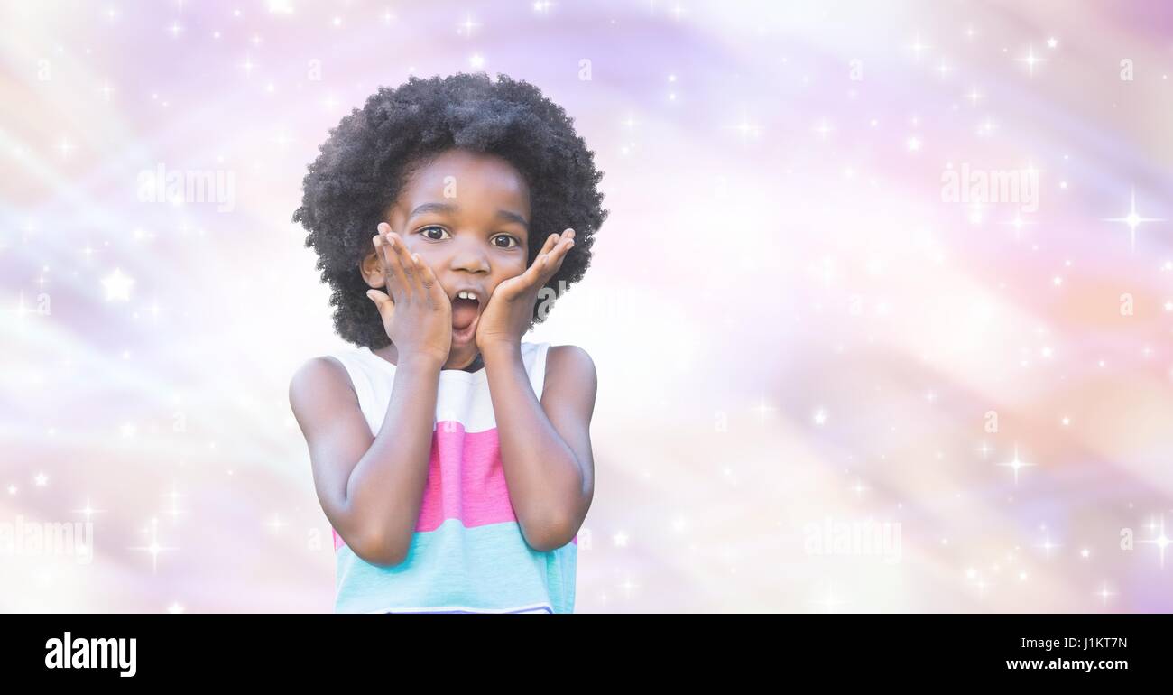 Digital composite of Little girl pressing cheeks with hands Stock Photo ...