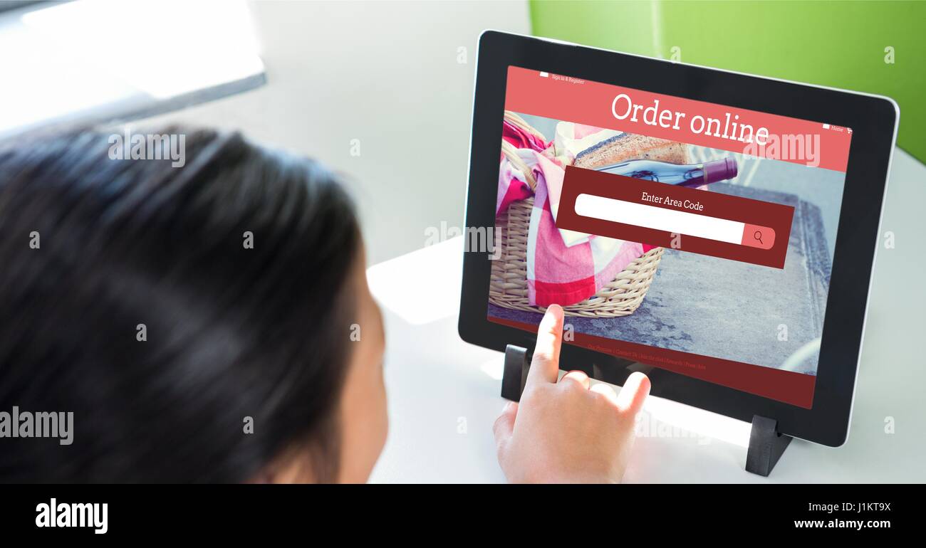 Digital composite of Cropped image of person shopping online using ...