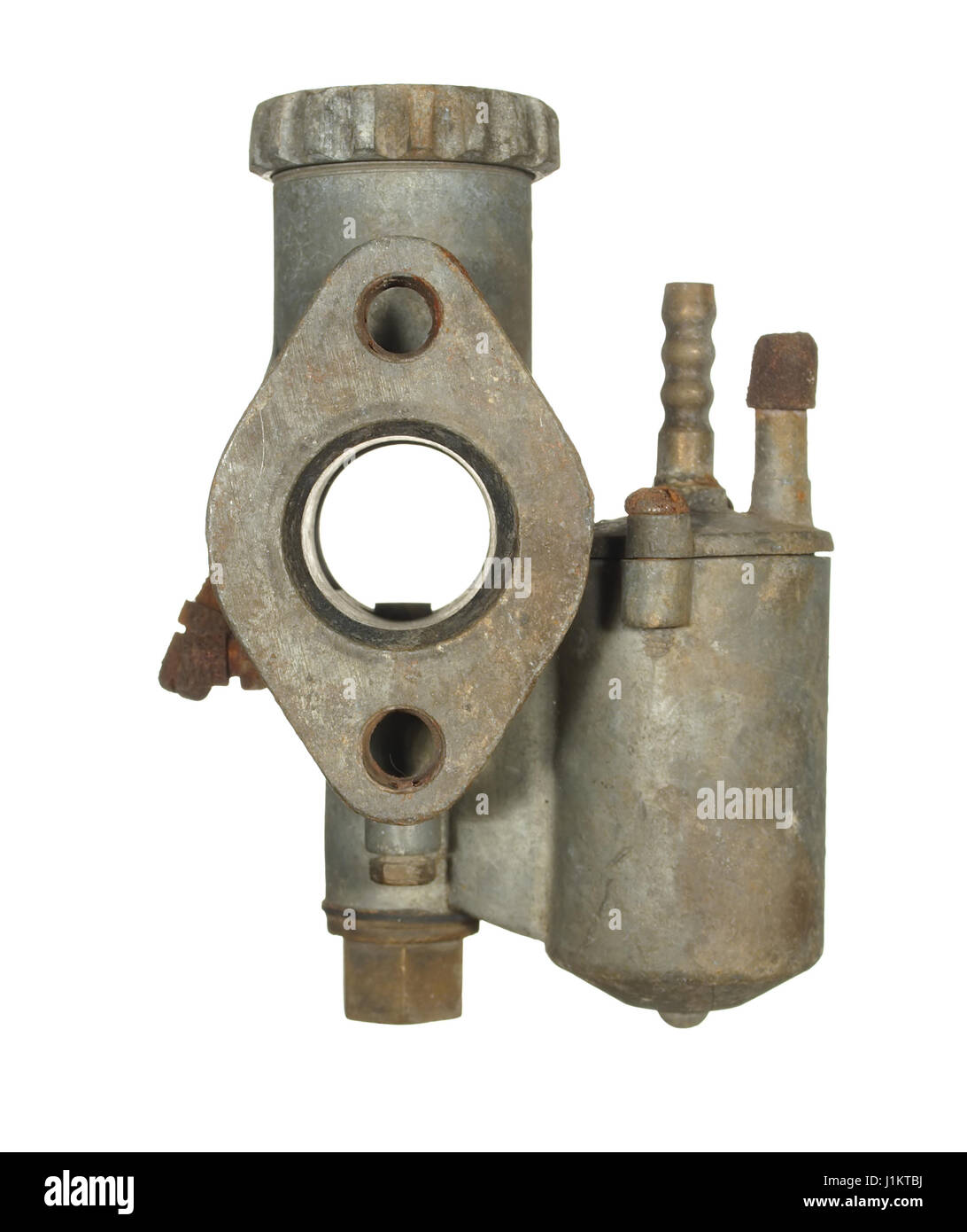 Old aluminum carburetor from an old motorcycle isolated on a white ...