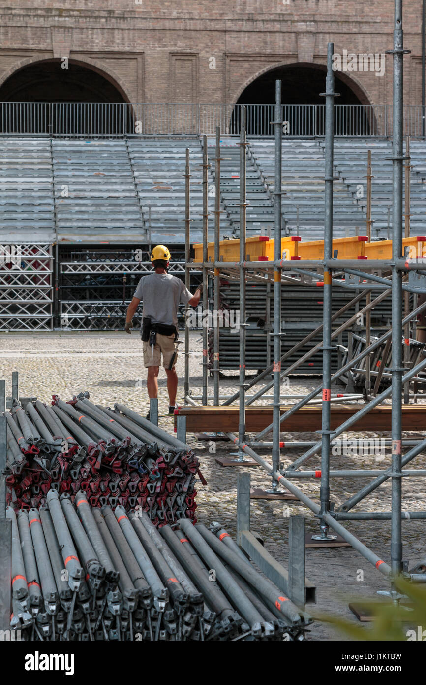 Workman with Yellow Helmet, Scaffolding Elements Construction and ...