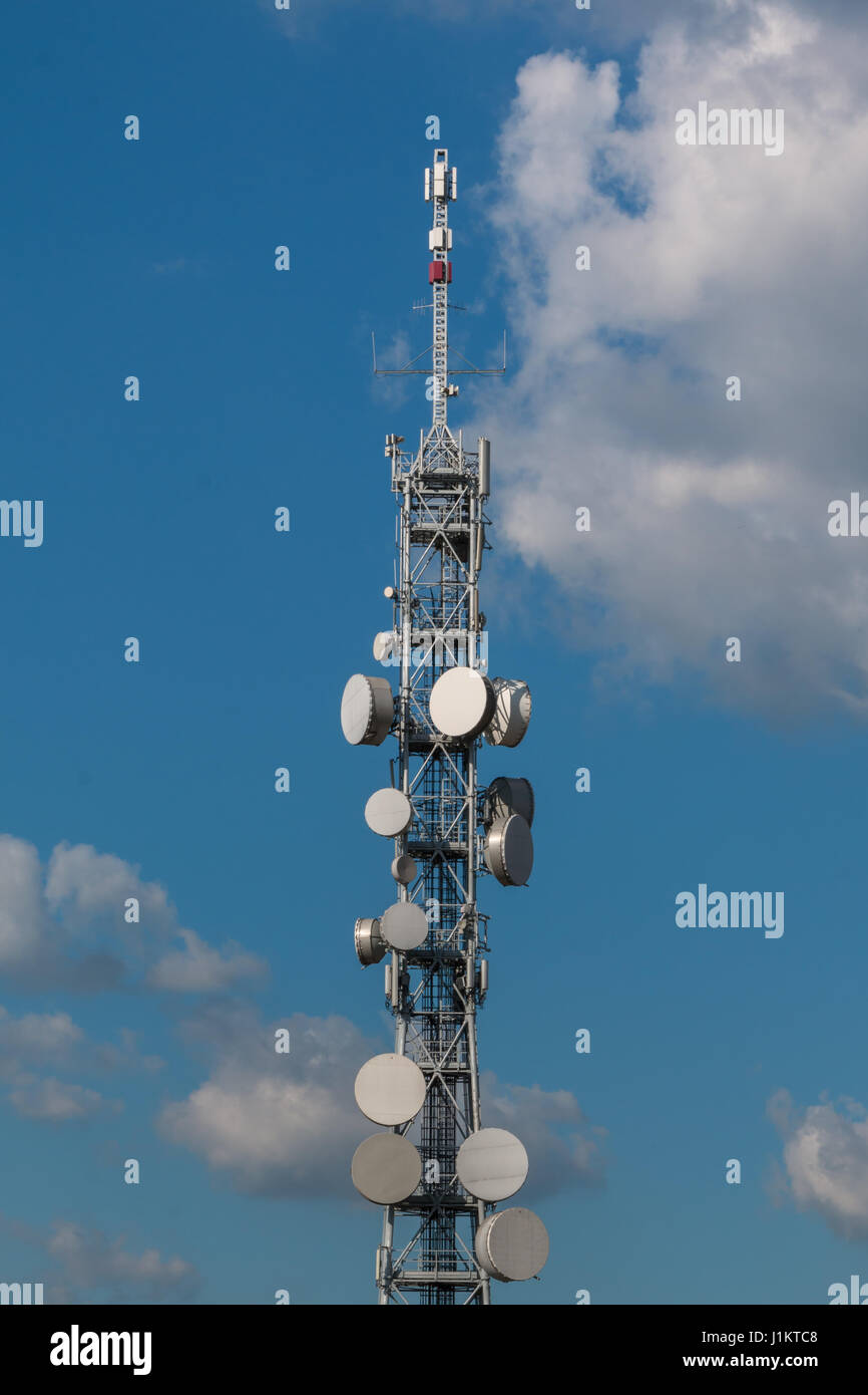 Telecommunication Towers with Satellite Dishes and Antennas Stock Photo ...