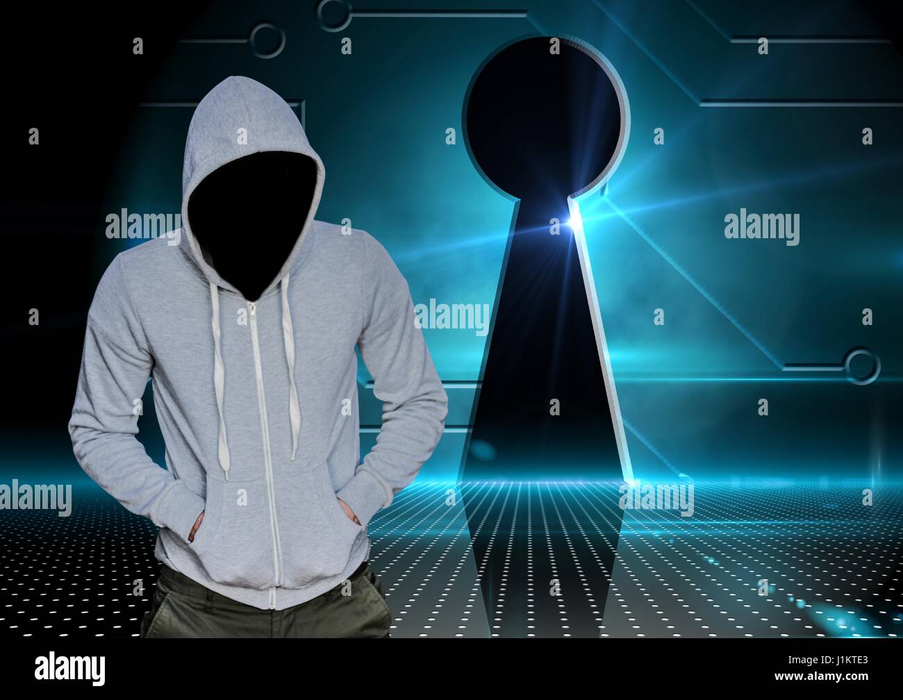 Digital composite black jumper hacker out face computer hi-res stock ...