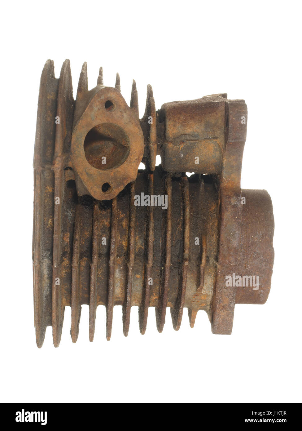 Old rusty cylinder from an old motorcycle engine isolated on a white ...