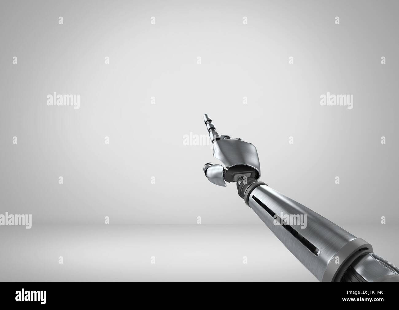 Digital composite of Android Robot hand pointing with grey background ...