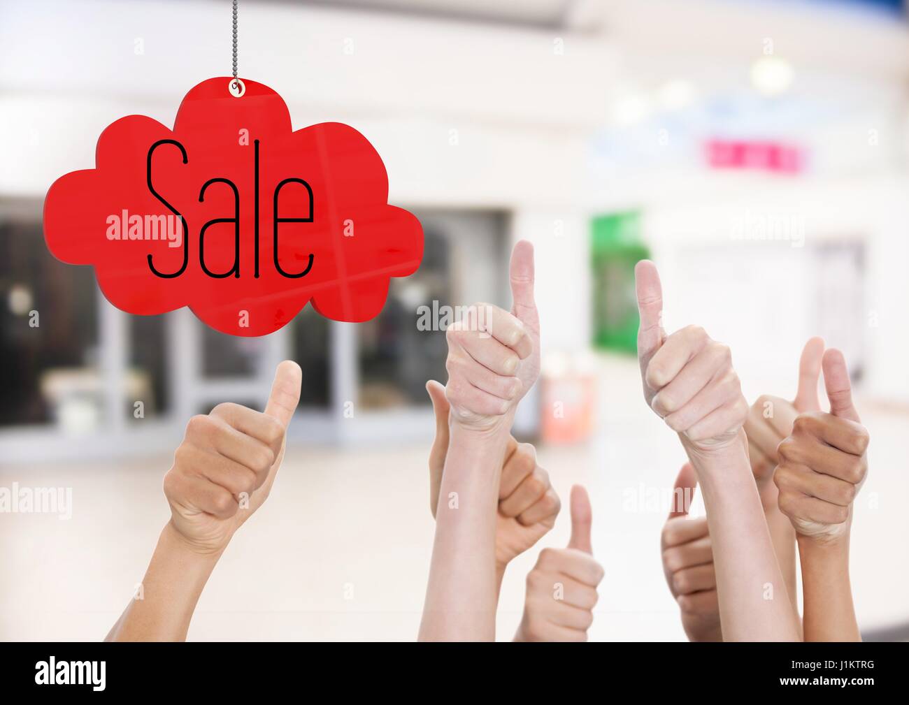 Digital composite thumbs up shopping center hi-res stock photography ...