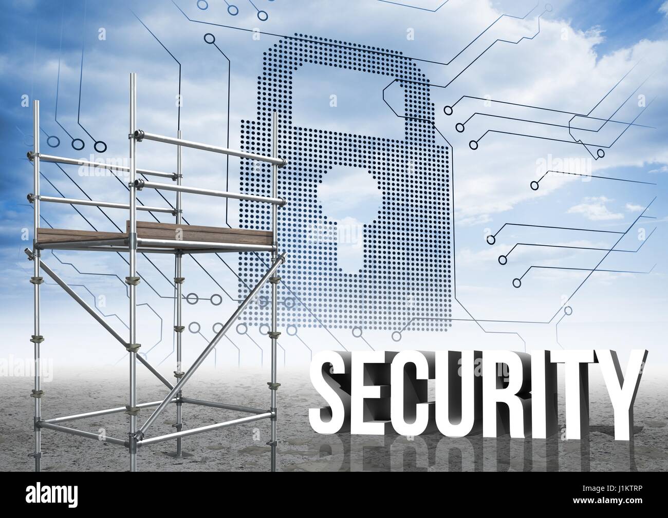 Digital composite of Security Text with 3D Scaffolding and lock ...
