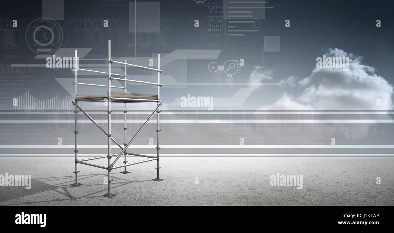 Digital composite of Sky landscape with technology interface and 3D ...