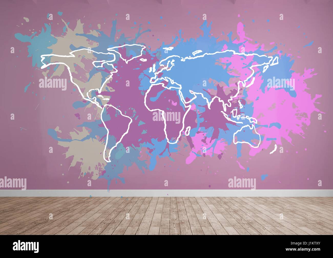 Digital composite of Colorful Map with paint splattered wall background ...