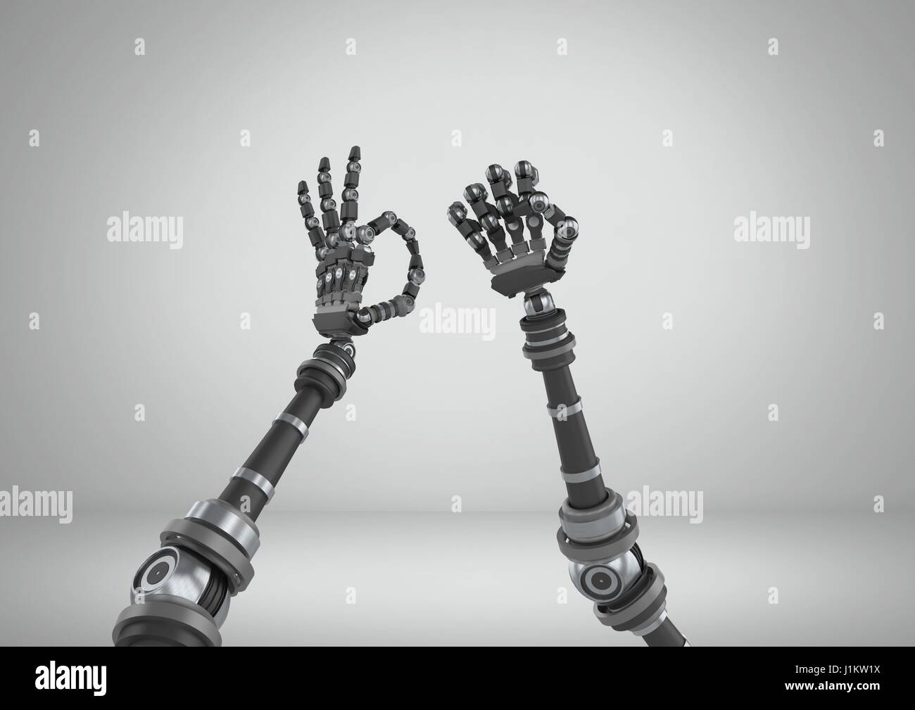 Digital composite of Android Robot hands stretching wonky with grey ...