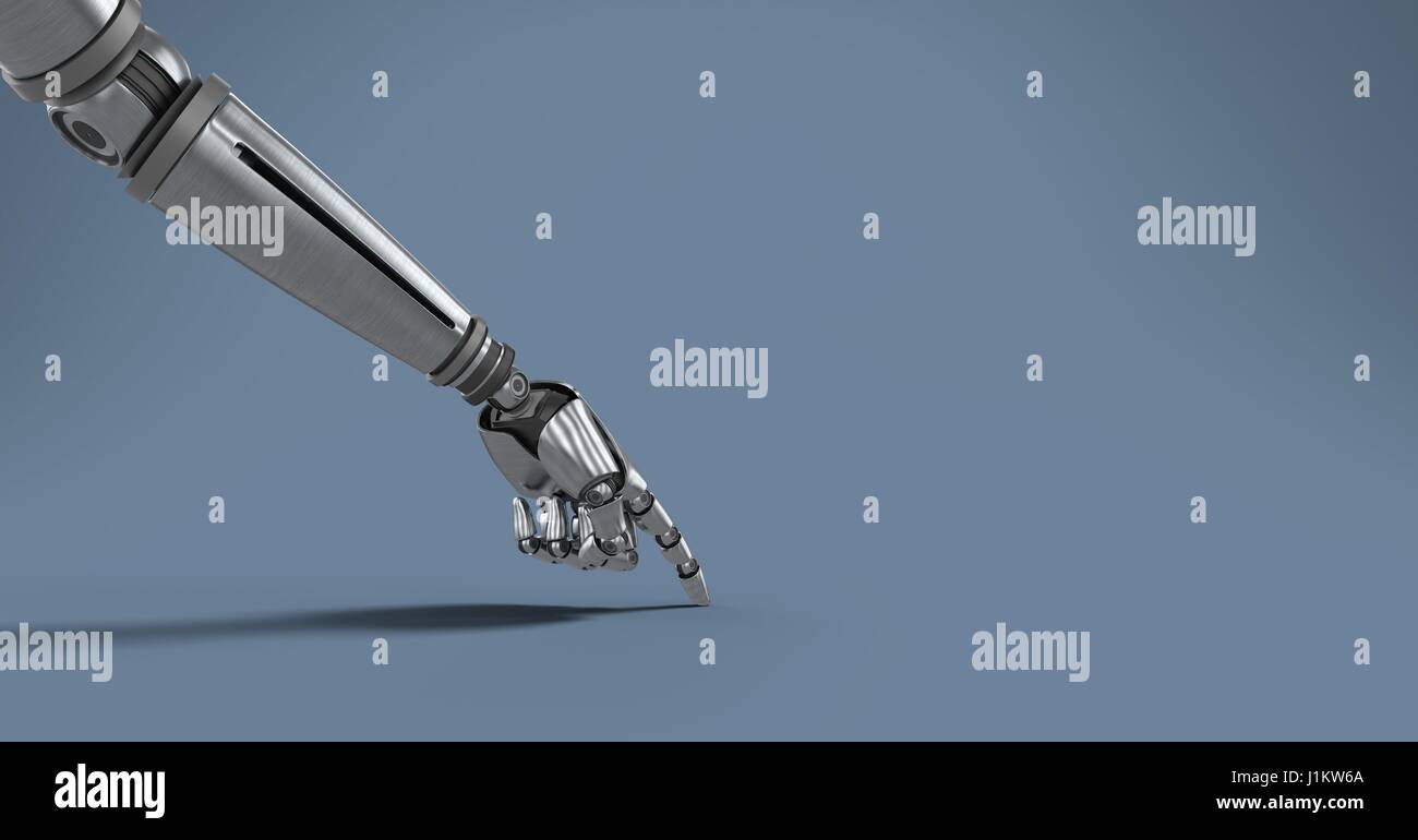 Digital composite of Android Robot hand pointing with blue background ...