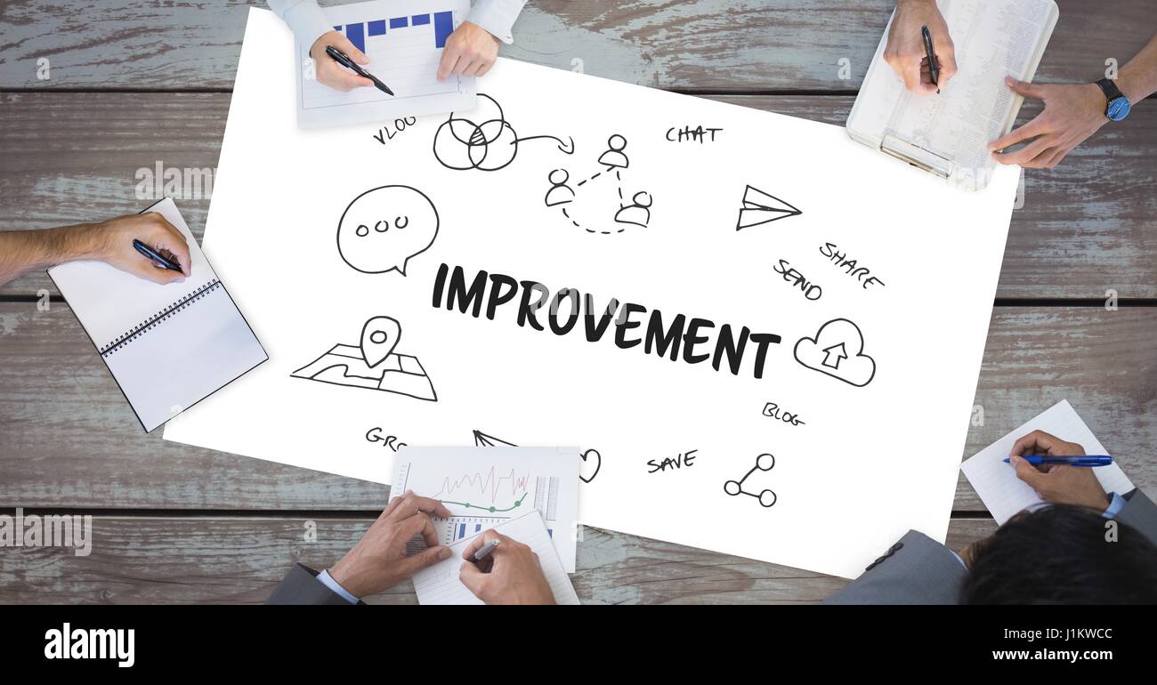 Digital composite of Improvement text by icons and business people on ...