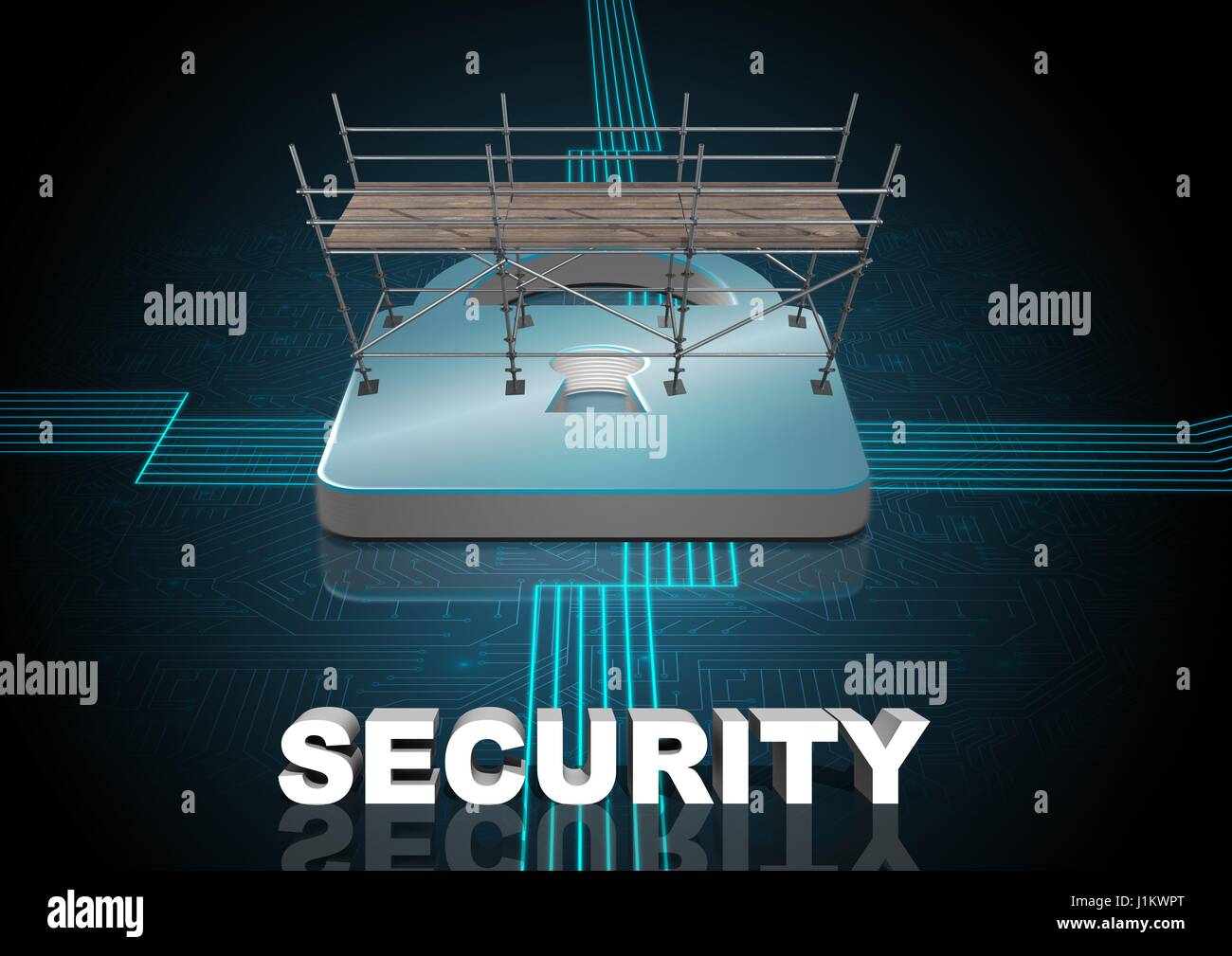 Digital composite of Security Text with 3D Scaffolding and lock Stock ...