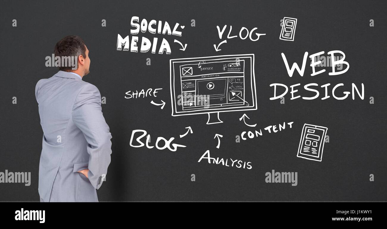 Digital composite of Confused businessman looking at computer graphics ...