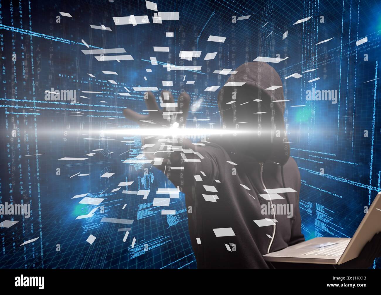 Hacker typing on futuristic computer hi-res stock photography and ...