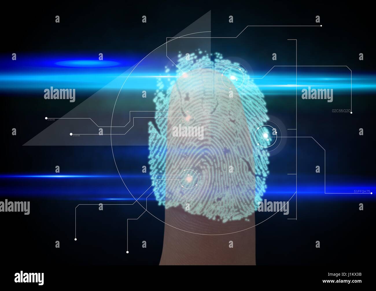 Digital composite of blue fingerprint scan. Only finger Stock Photo - Alamy