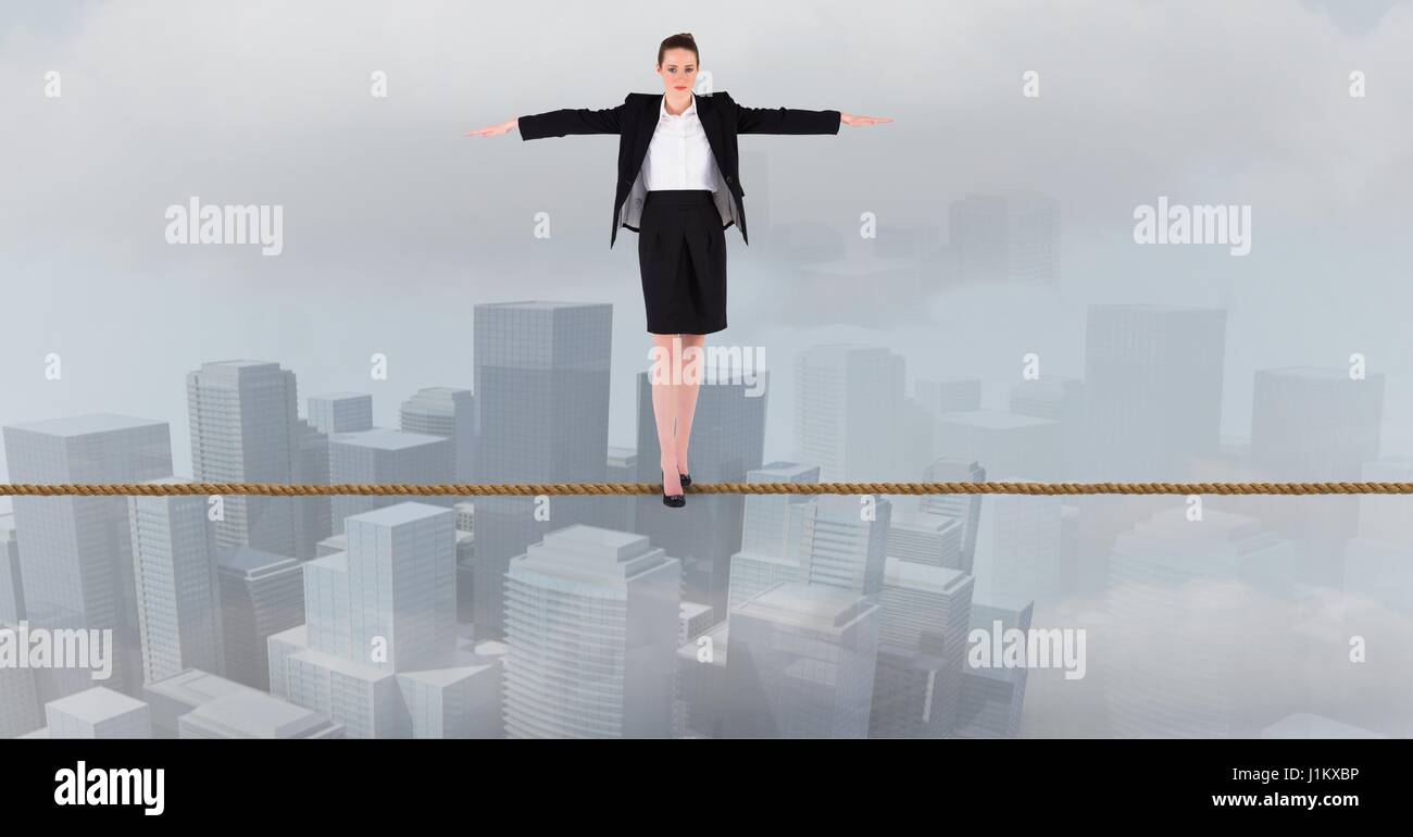 Digital composite of Businesswoman with arms outstretched standing on ...