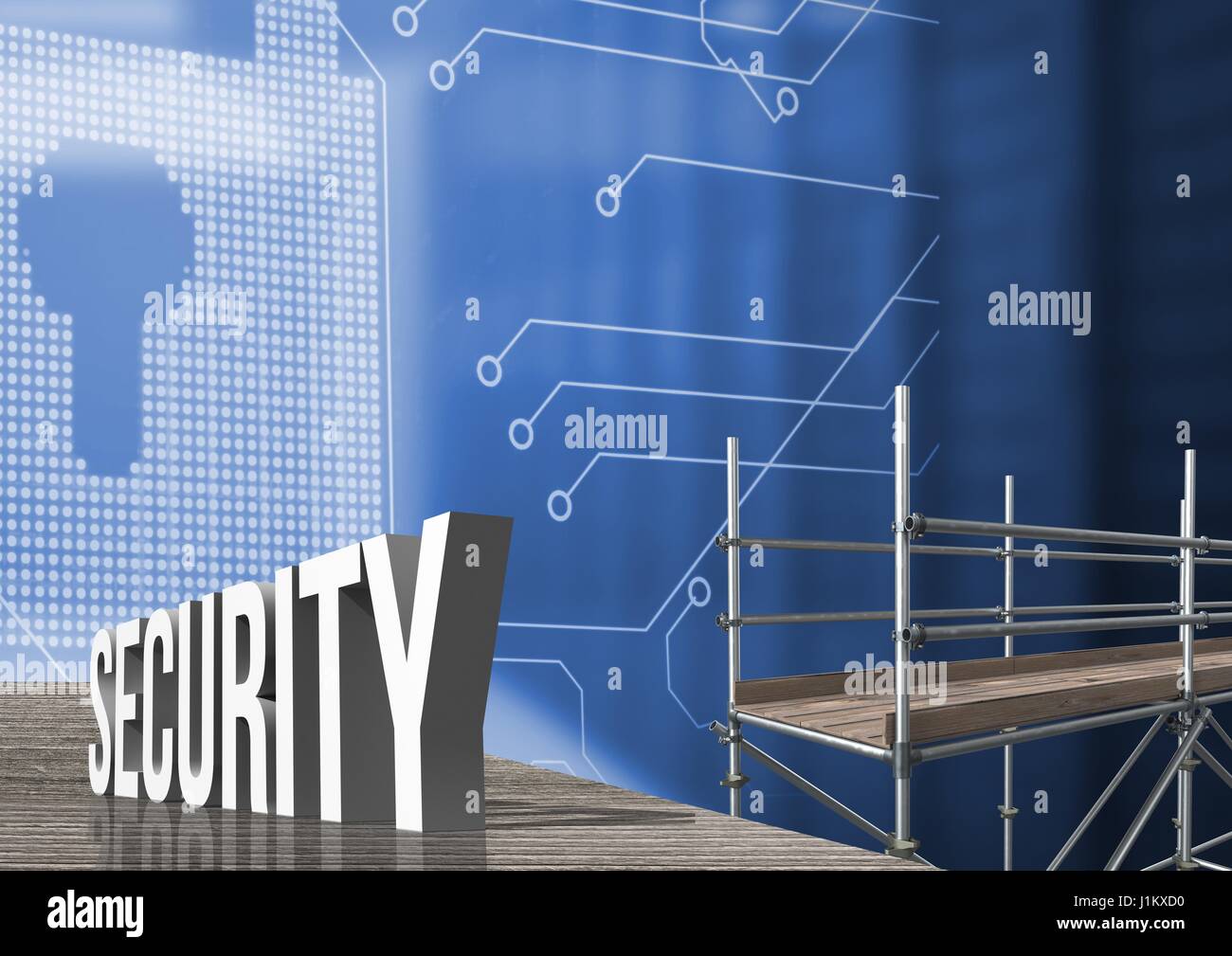 Digital composite of Security Text with 3D Scaffolding and lock ...