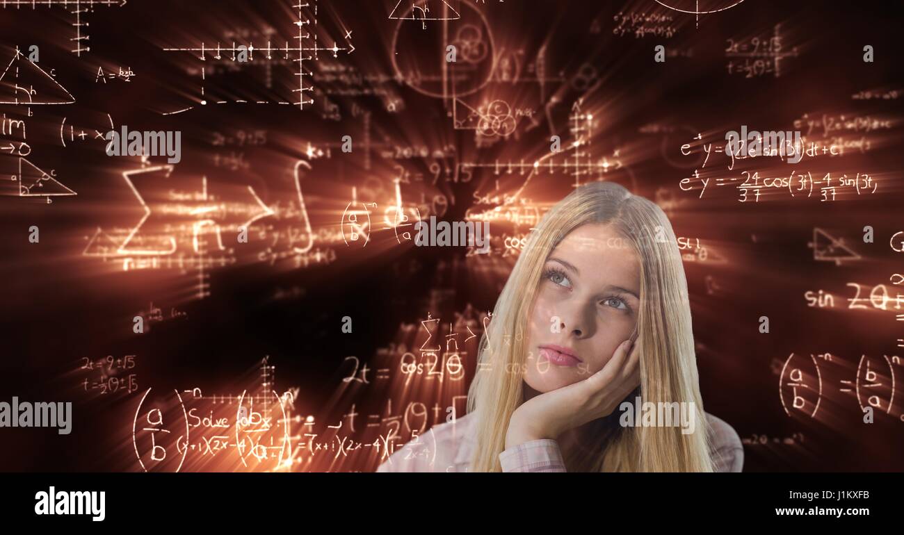 Digital composite of Digital composite image of thoughtful woman ...