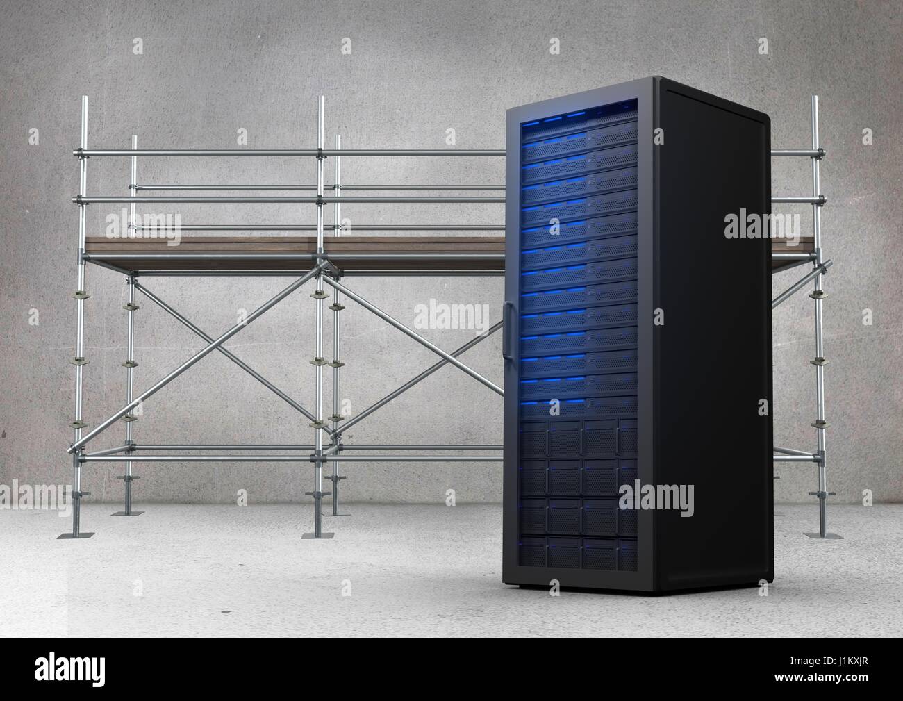 Digital composite of Scaffolding in grey room with blue server Stock ...