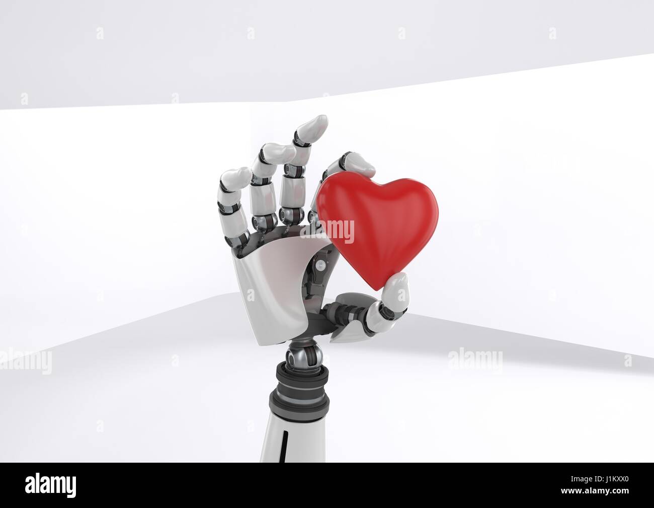 Digital composite of Android Robot hand holding heart with bright ...