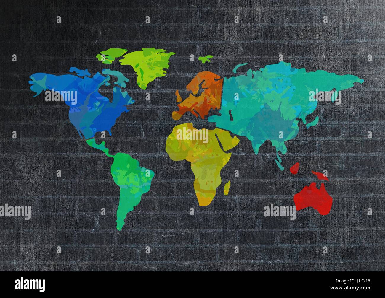 Digital composite of Colorful Map with wall background Stock Photo - Alamy