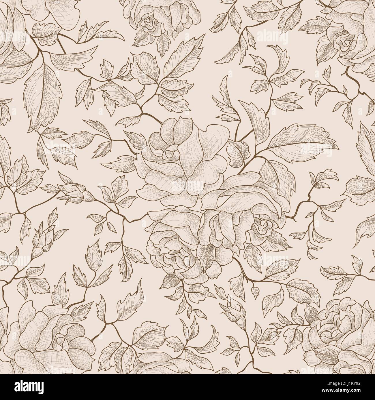 Floral engraved seamless pattern. Flower garden background. Flourish ...