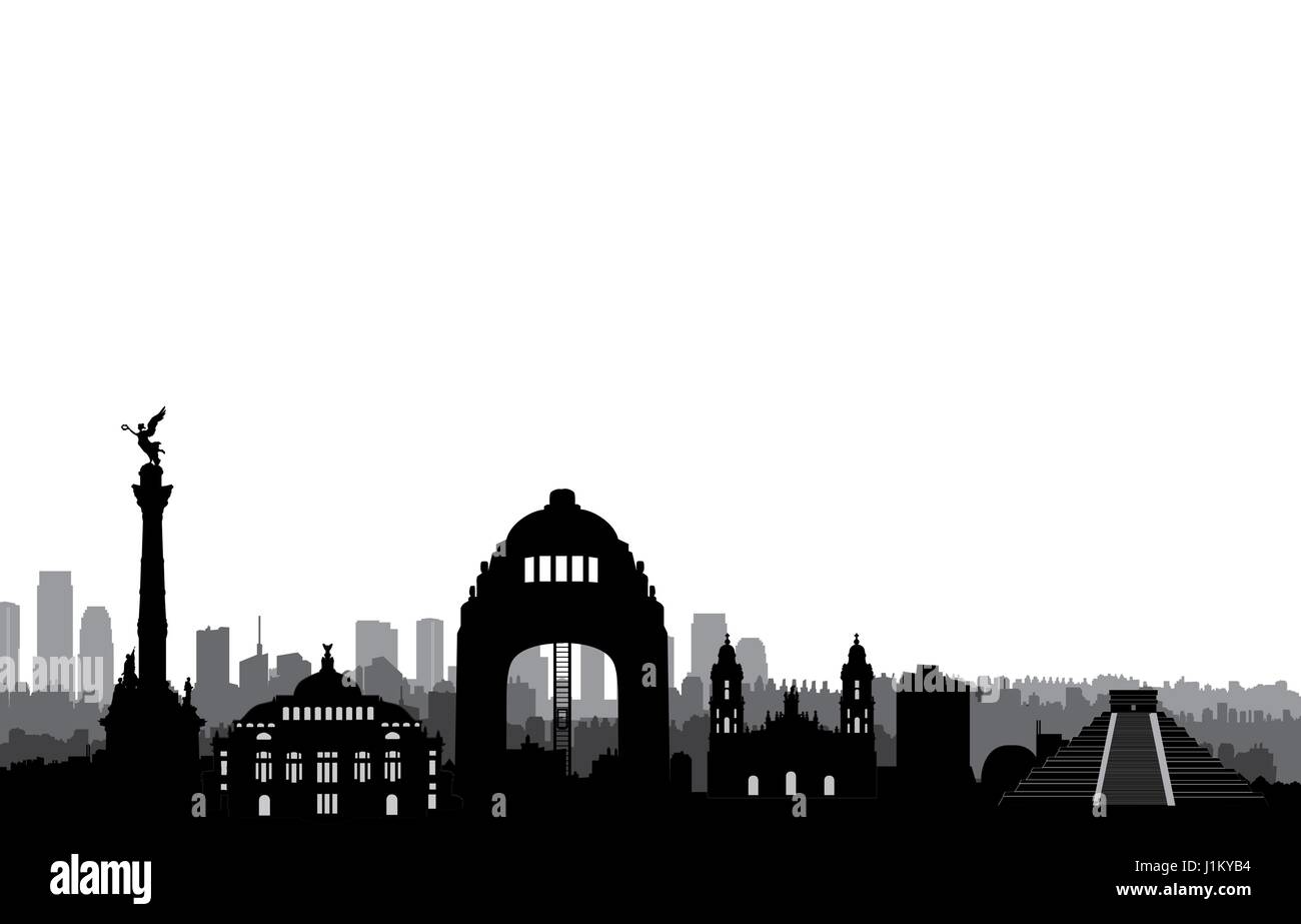 Mexico city skyline. Cityscape silhouette with landmarks. Travel Stock ...