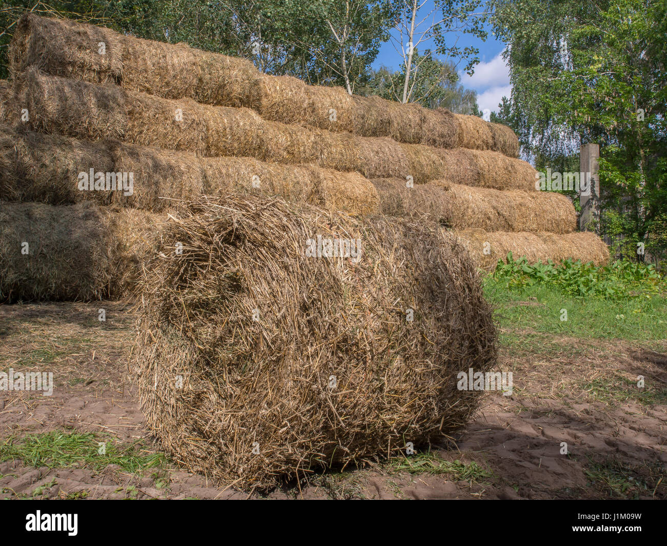 Big bales of straw organized in a pyramid Stock Photo - Alamy