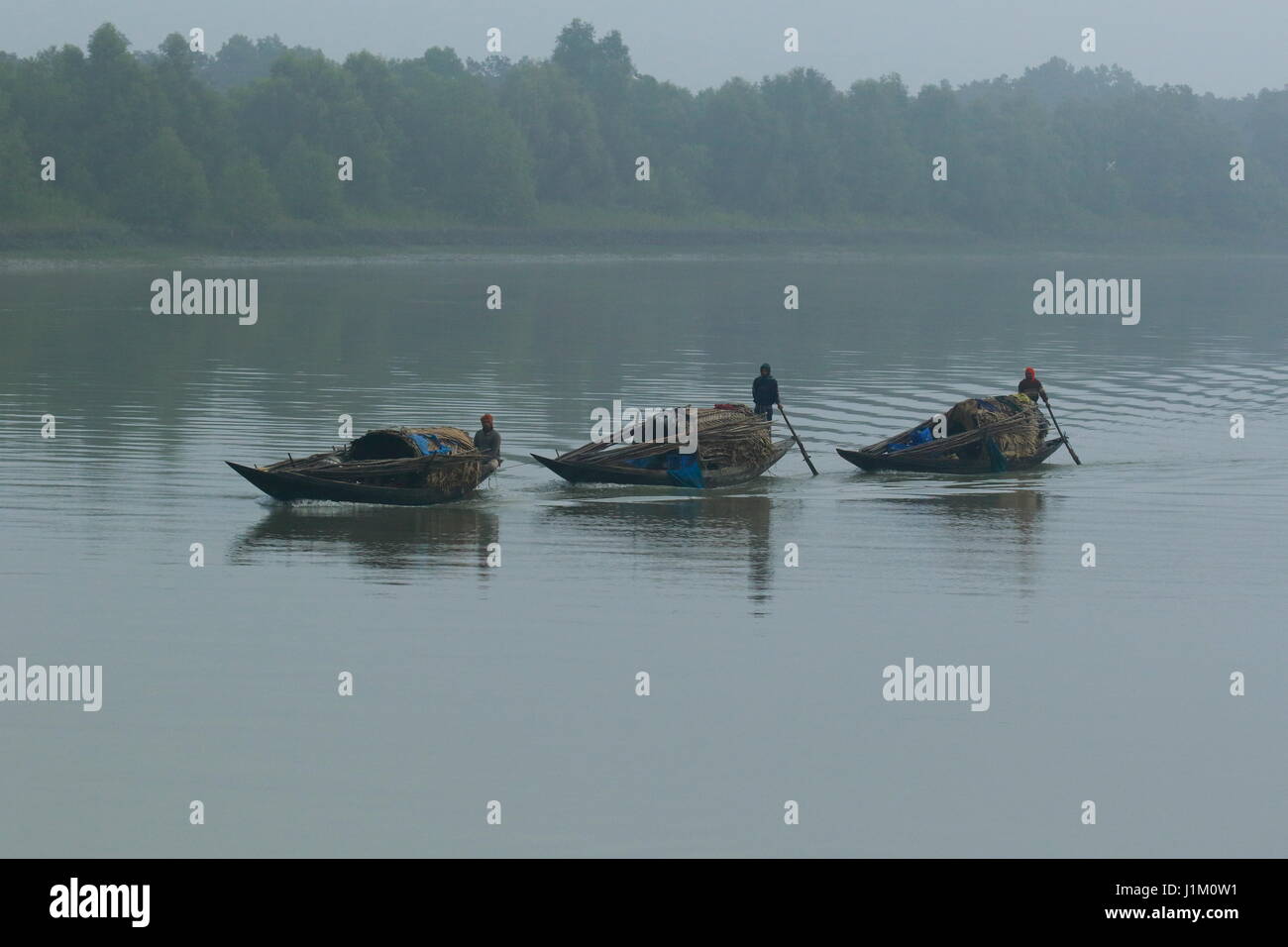 Fishing boats on the river in the Sundarbans. Bagerhat, Bangladesh ...