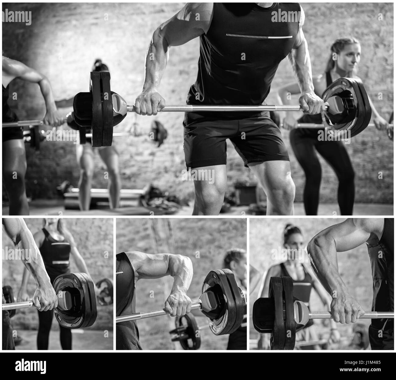 collage of people with weights, team workout Stock Photo - Alamy