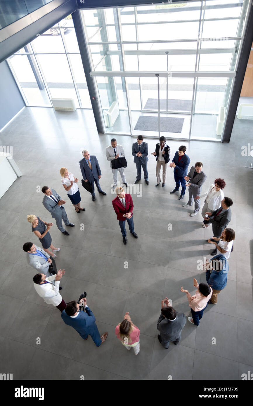Top view on business meeting with manager in centre of circle Stock ...