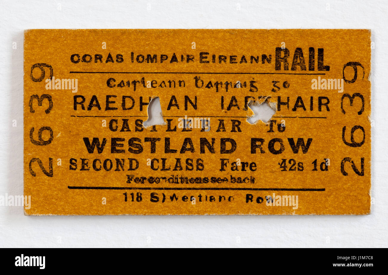 Vintage Irish Coras Iompair Eireann Railway Train Ticket - Westland Row ...
